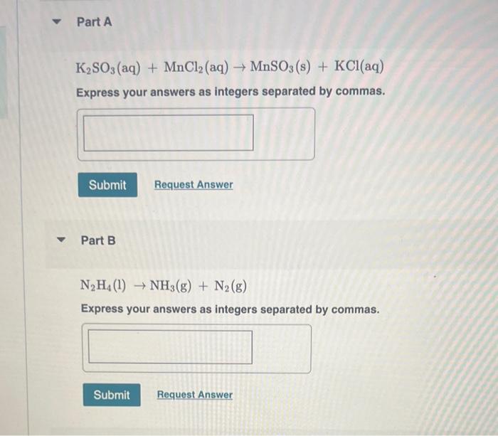 Solved K2SO3(aq)+MnCl2(aq)→MnSO3( s)+KCl(aq) Express your | Chegg.com