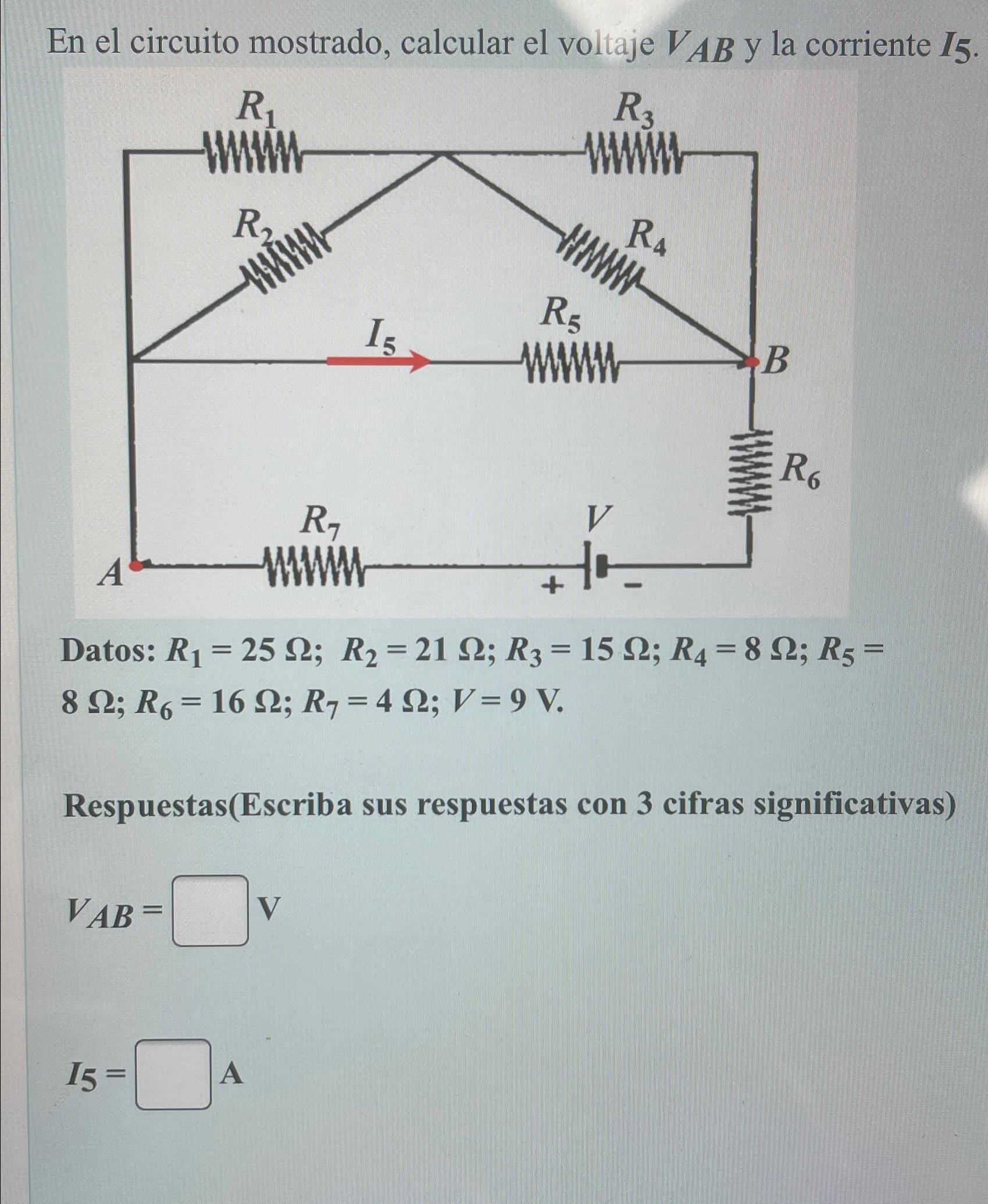 Solved En el circuito mostrado, calcular el voltaje VAB ﻿y | Chegg.com