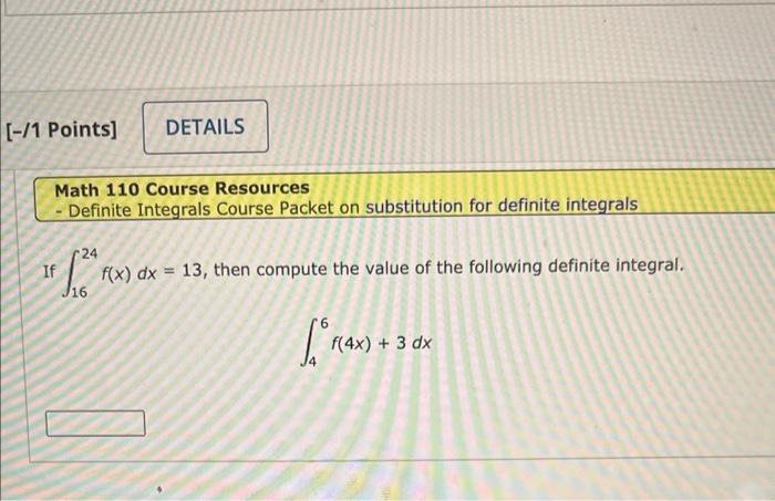 Solved Math 110 Course Resources - Definite Integrals Course | Chegg.com