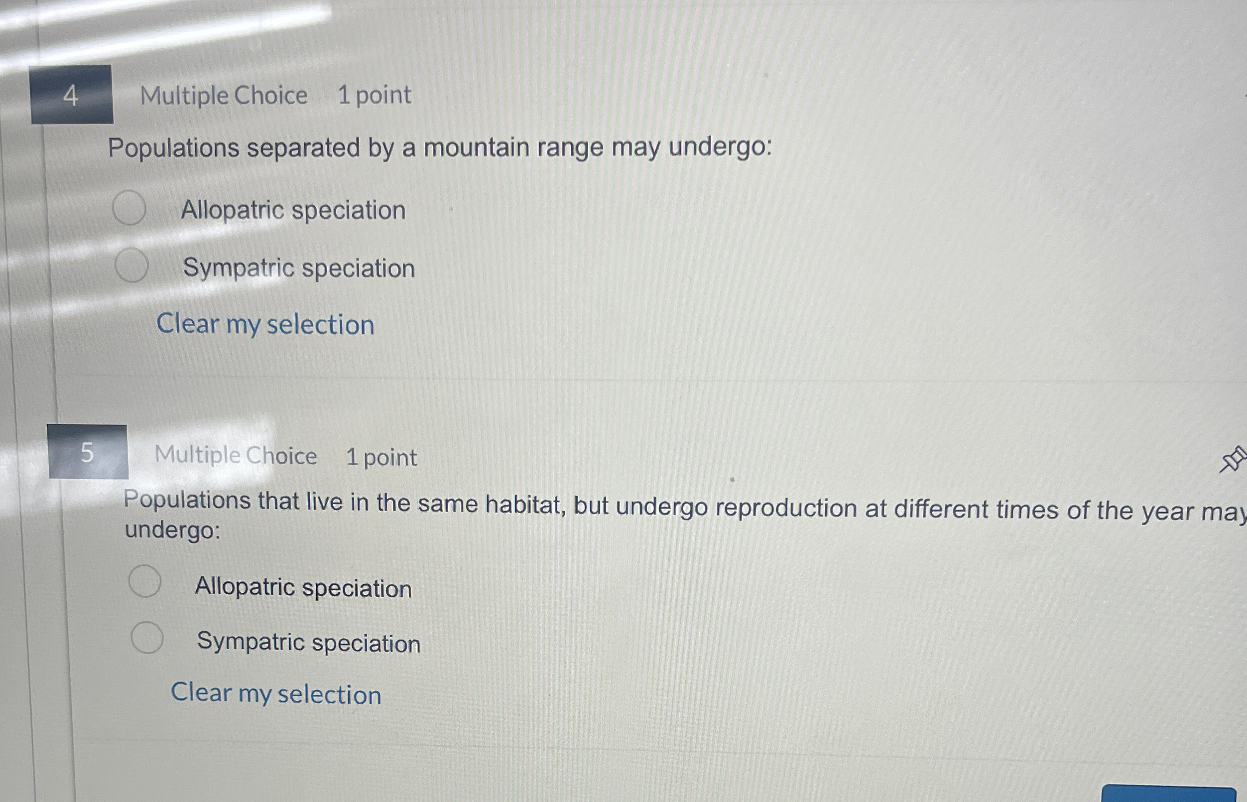 Solved 4Multiple Choice1 pointPopulations separated by a | Chegg.com Solved 4Multiple Choice1 pointPopulations separated by a | Chegg.com