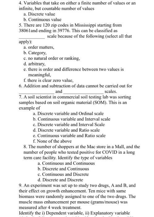 Solved 4. Variables that take on either a finite number of | Chegg.com