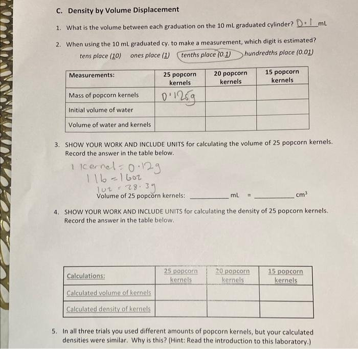 Solved C. Density by Volume Displacement 1. What is the | Chegg.com