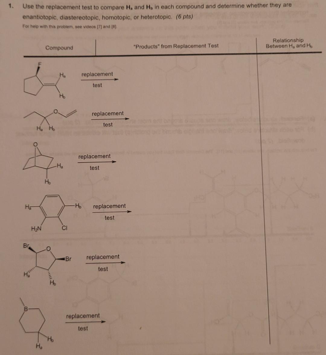 Solved 1. Use the replacement test to compare Ha and Hb in | Chegg.com