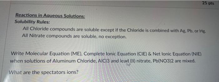 Solved Reactions in Aqueous Solutions: Solubility Rules: All | Chegg.com