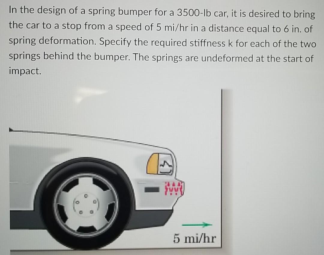 Solved In the design of a spring bumper for a 3500-lb car, | Chegg.com