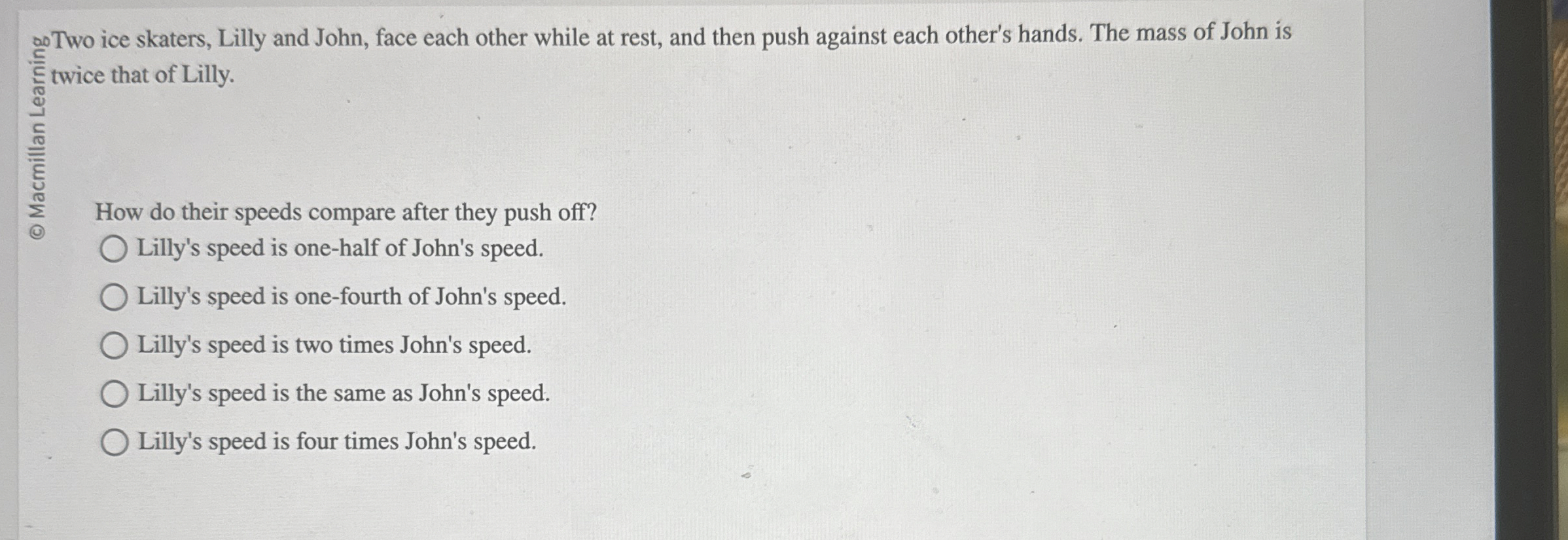 Solved How do their speeds compare after they push | Chegg.com