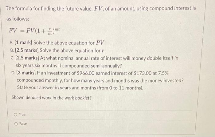 Solved The formula for finding the future value, FV, of an | Chegg.com
