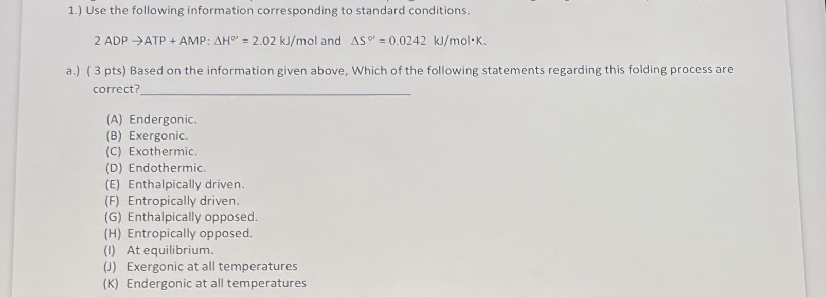 Solved 1.) ﻿Use the following information corresponding to | Chegg.com