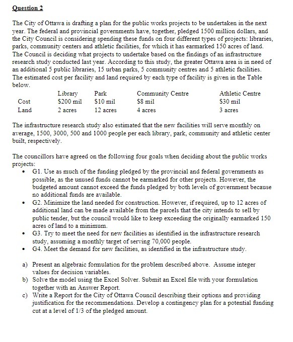 Solved Question 2The City of Ottawa is drafting a plan for | Chegg.com