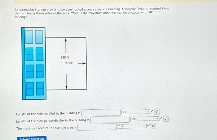 Solved A rectangular storage area is to be constructed along | Chegg.com
