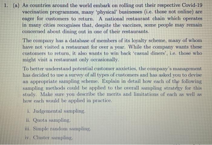 Solved 1. (a) As countries around the world embark on | Chegg.com