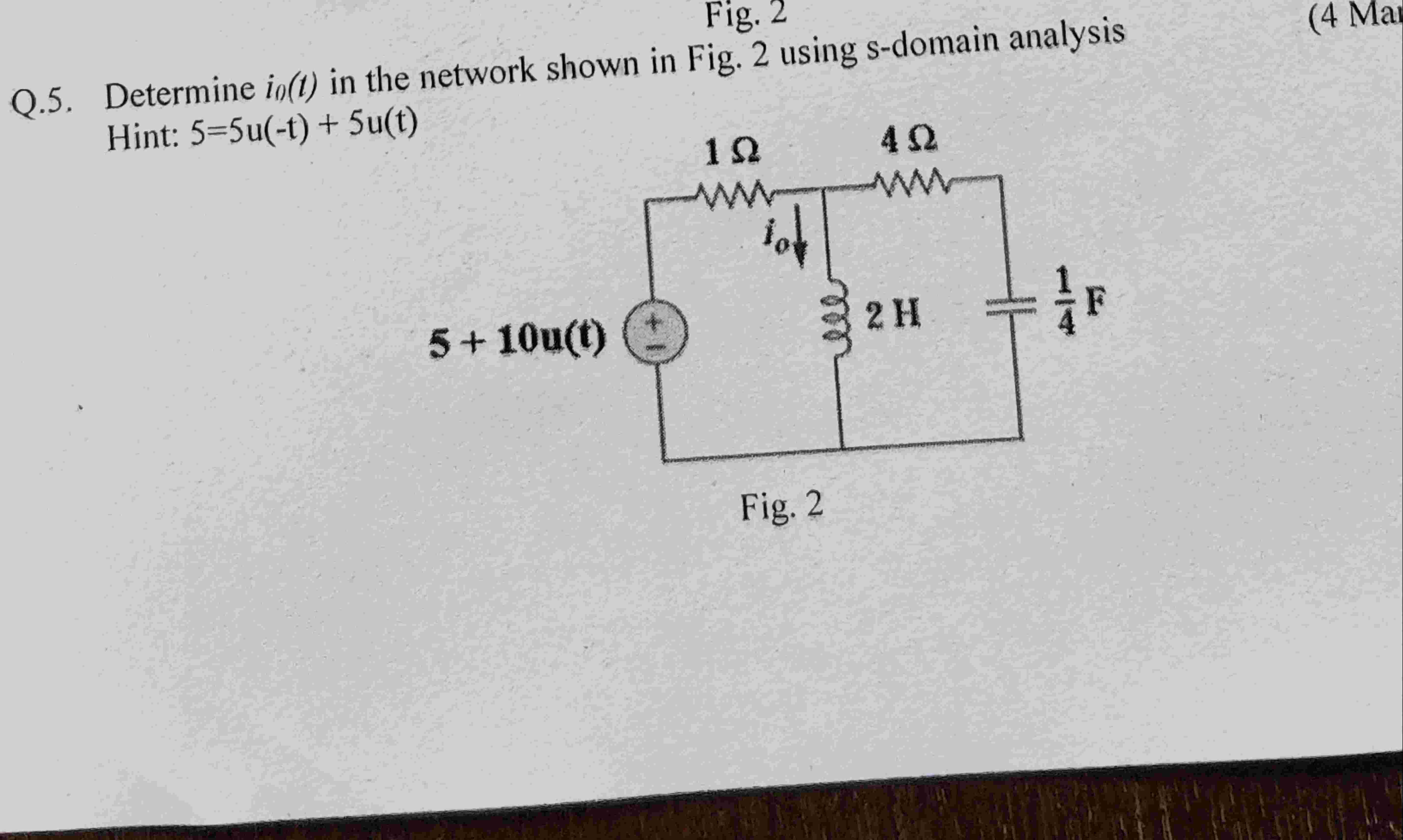 Solved Fig. 2Q.5. ﻿Determine i0(t) ﻿in the network shown in | Chegg.com