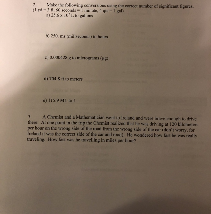 Solved 2. Make the following conversions using the correct | Chegg.com