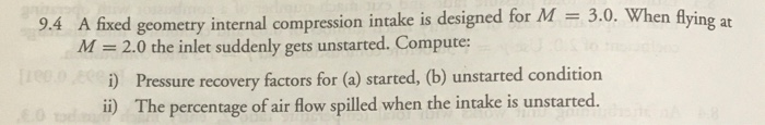 Solved 9.4 A fixed geometry internal compression intake is | Chegg.com