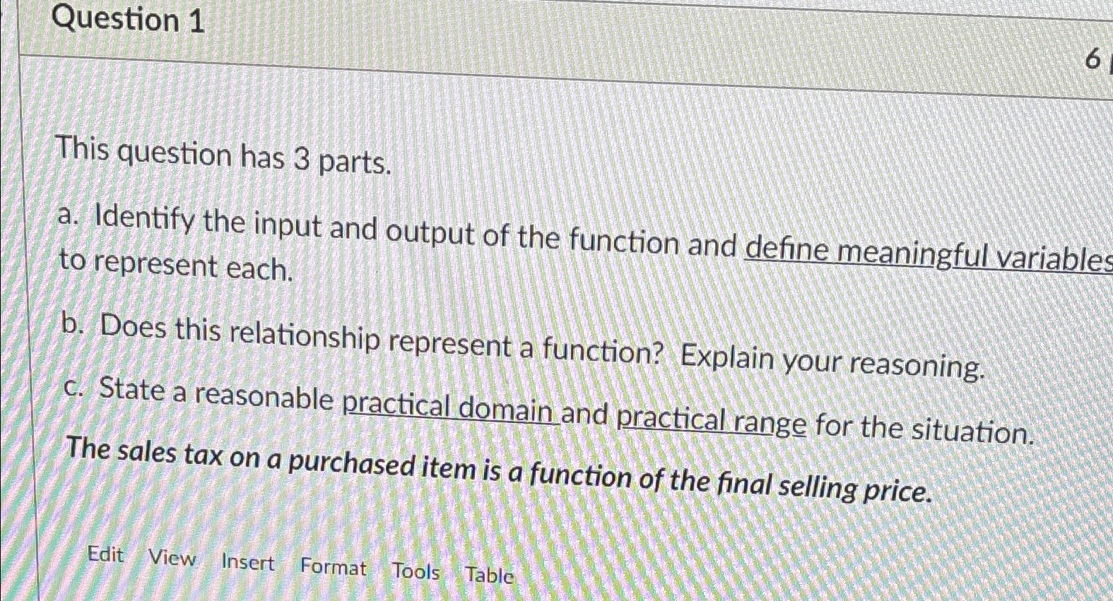 Question 1This question has 3 ﻿parts.a. ﻿Identify the | Chegg.com