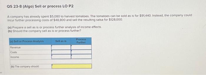 Solved QS 23−8 (Algo) Sell or process LO P2 A company has | Chegg.com