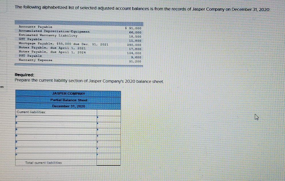 Solved The following alphabetized list of selected adjusted | Chegg.com