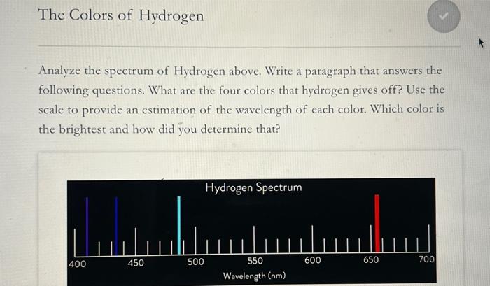Solved The Colors of Hydrogen Analyze the spectrum of | Chegg.com