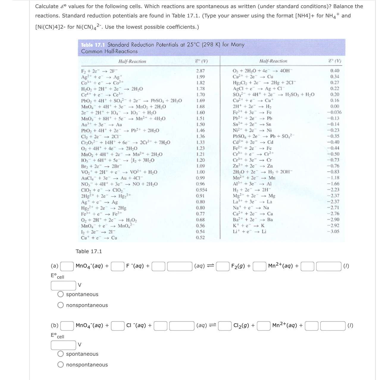 Solved Calculate E° ﻿values for the following cells. Which | Chegg.com