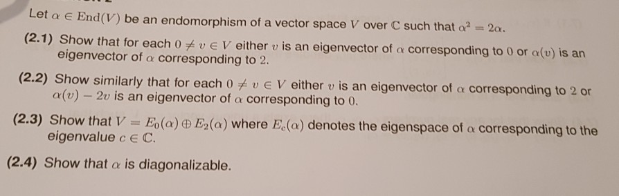 Solved Let a € End(V) be an endomorphism of a vector space V | Chegg.com