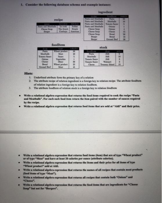 1. Consider the following database schema and example | Chegg.com