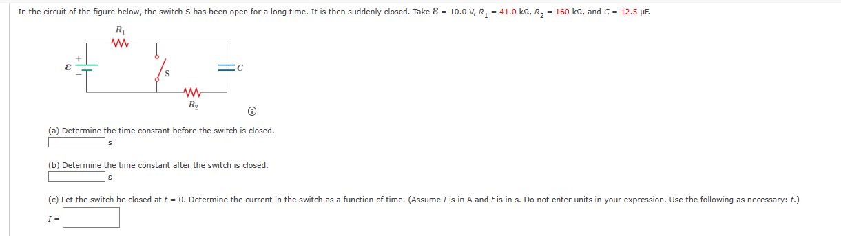 Solved In the circuit of the figure below, the switch S ﻿has | Chegg.com