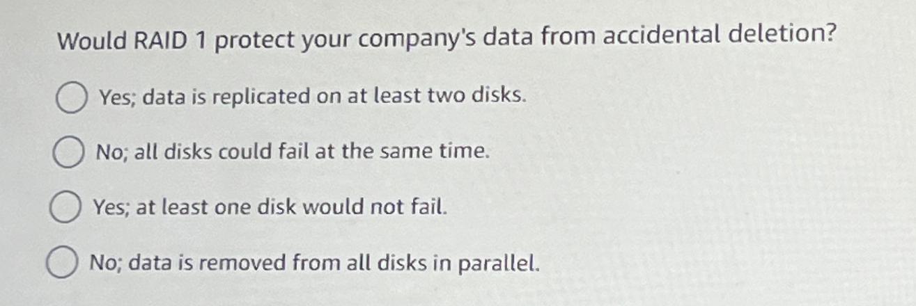 Solved Would RAID 1 ﻿protect your company's data from | Chegg.com