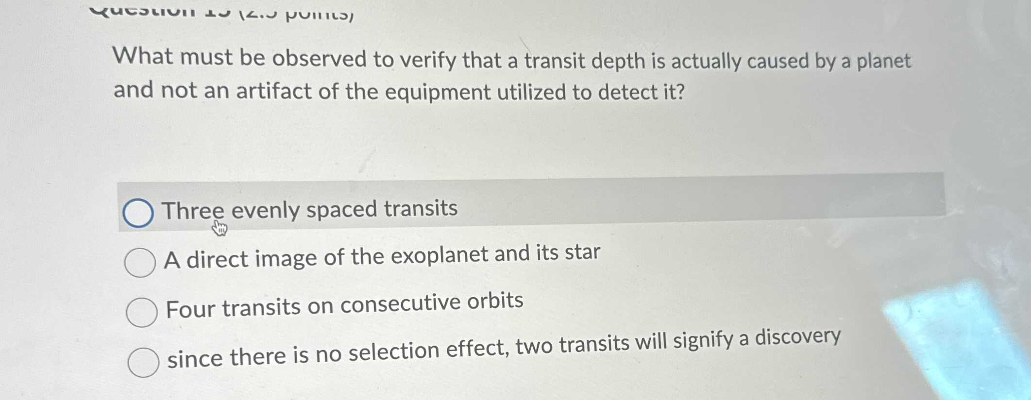 Solved What must be observed to verify that a transit depth | Chegg.com