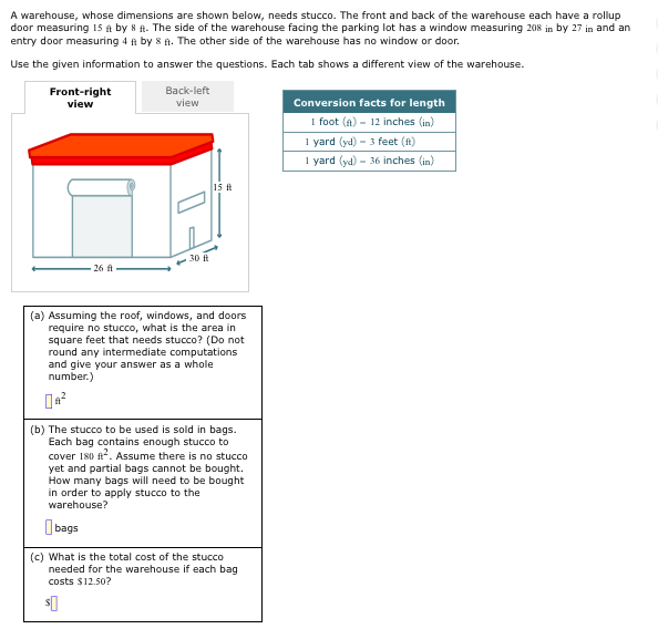 Solved A warehouse, whose dimensions are shown below, needs | Chegg.com