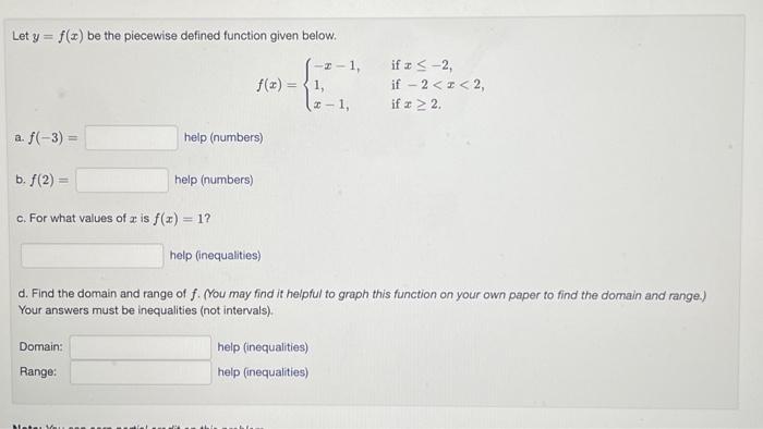 Solved Let y=f(x) be the piecewise defined function given | Chegg.com