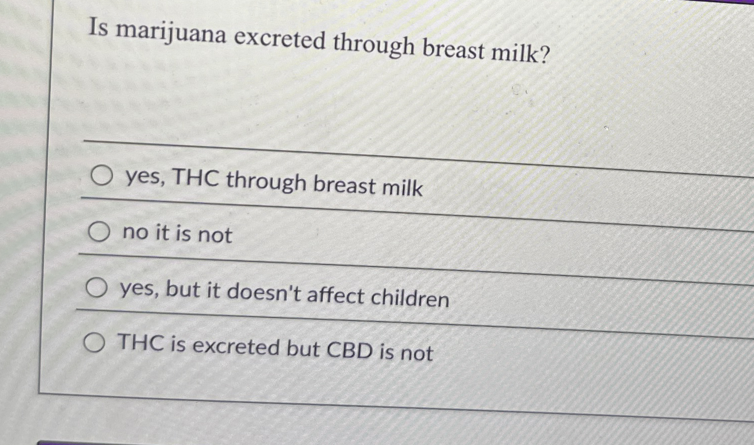 Solved Is marijuana excreted through breast milk?yes, THC | Chegg.com