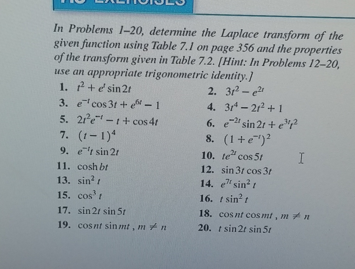 Solved In Problems 1-20, ﻿deternine the Laplace transform of | Chegg.com