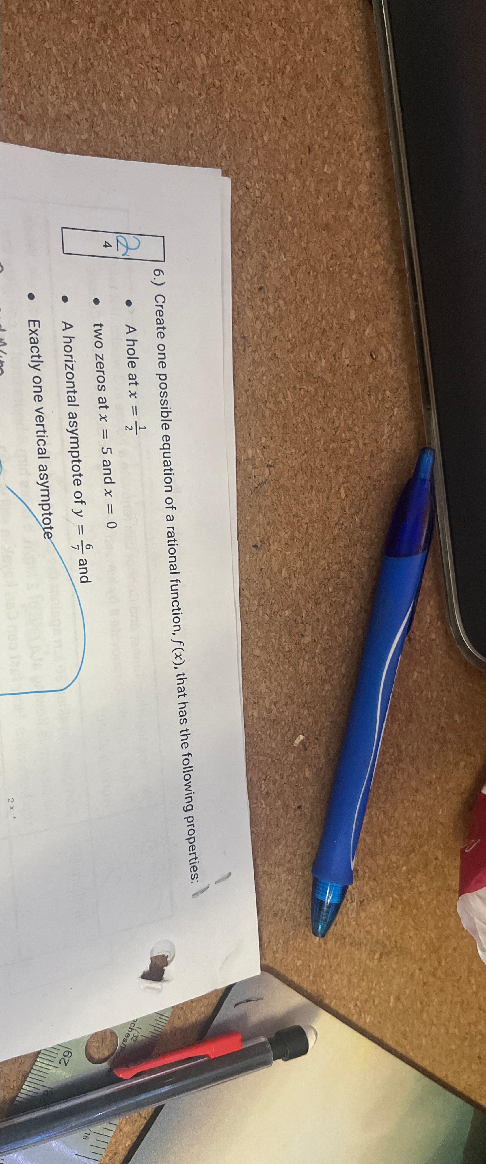 Solved 6.) ﻿Create one possible equation of a rational | Chegg.com