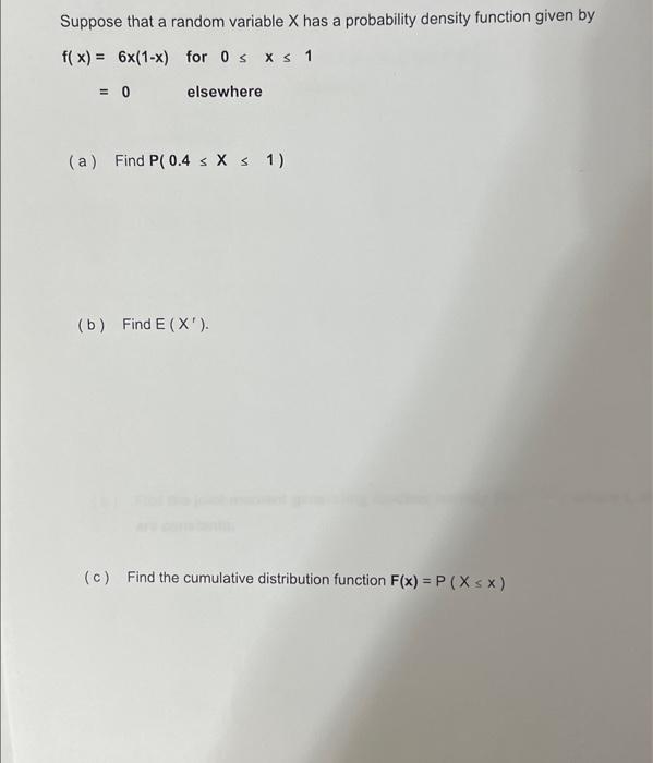 Solved Suppose that a random variable X has a probability | Chegg.com
