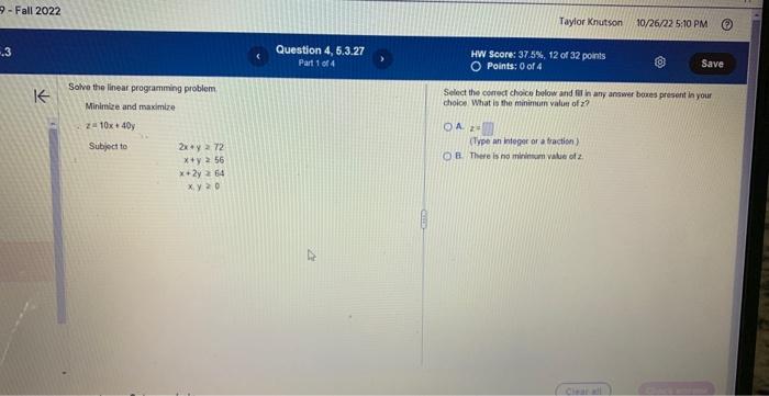 Solved Solve the linear programming problem. Select the | Chegg.com