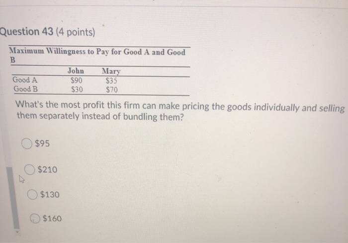Solved Question 43 (4 points) Maximum Willingness to Pay for | Chegg.com Solved Question 43 (4 points) Maximum Willingness to Pay for | Chegg.com