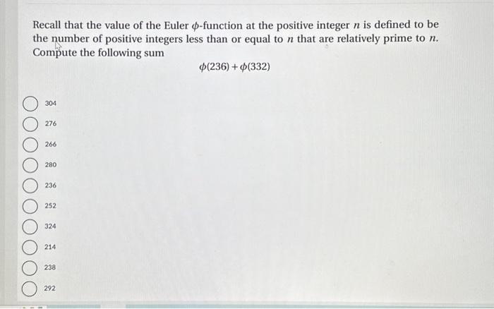 Solved Recall that the value of the Euler ϕ-function at the | Chegg.com