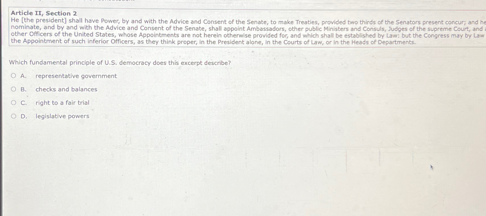 Solved Article II, ﻿Section 2He [the president] ﻿shall have | Chegg.com