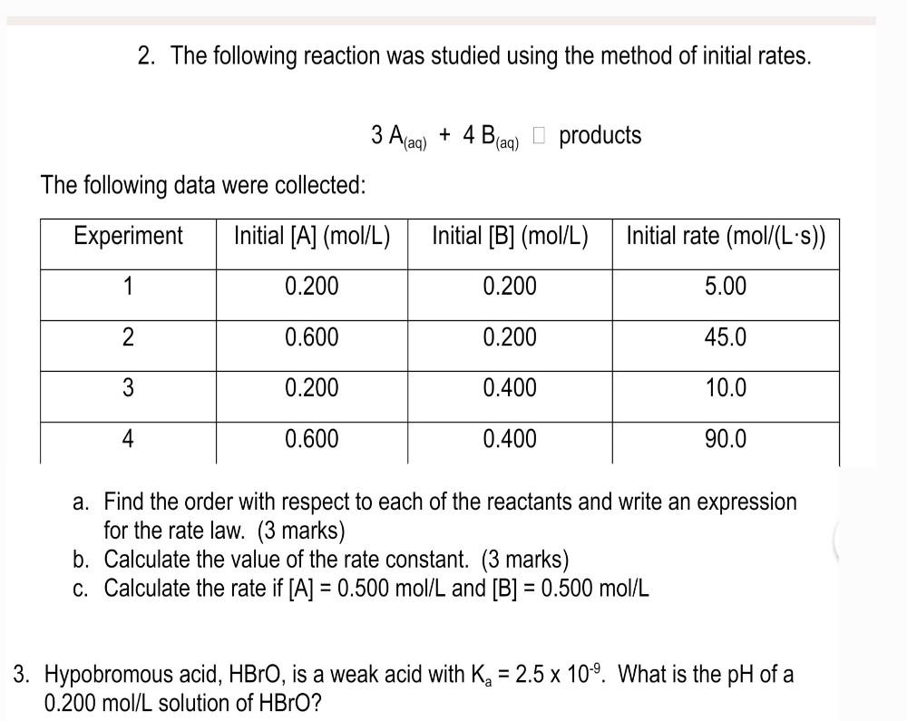 Solved 2. The following reaction was studied using the | Chegg.com