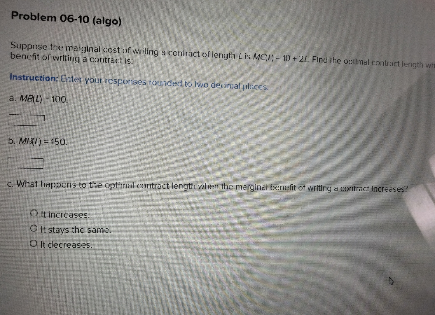 Solved Problem 06-10 (algo)Suppose the marginal cost of | Chegg.com
