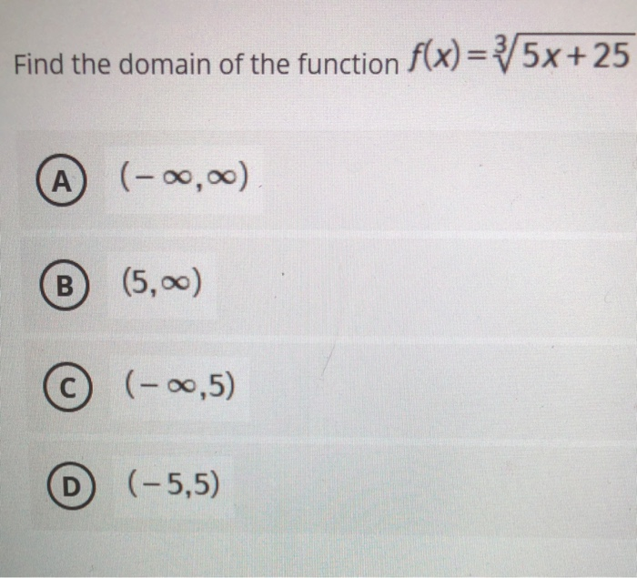 Solved Find the domain of the function F(x)=3/5x+25 A | Chegg.com