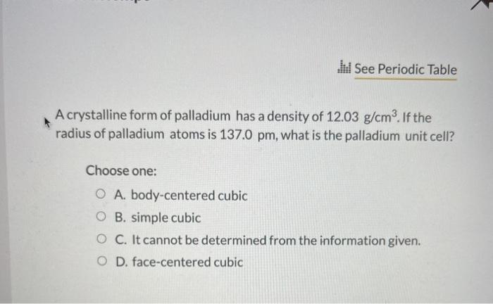 Solved u See Periodic Table A crystalline form of palladium | Chegg.com