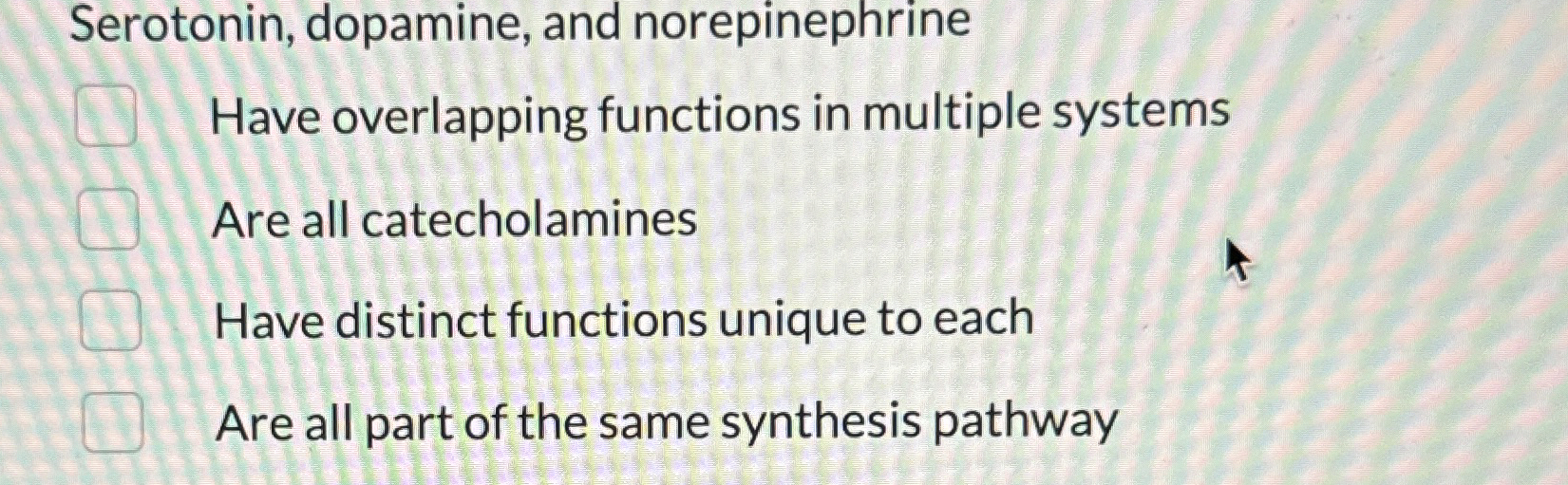 Solved Serotonin, dopamine, and norepinephrineHave | Chegg.com