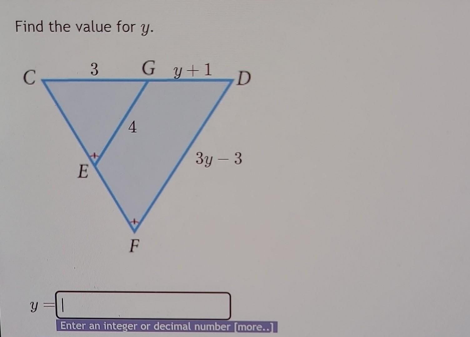 Solved Find the value for y. y= Enter an integer or decimal | Chegg.com