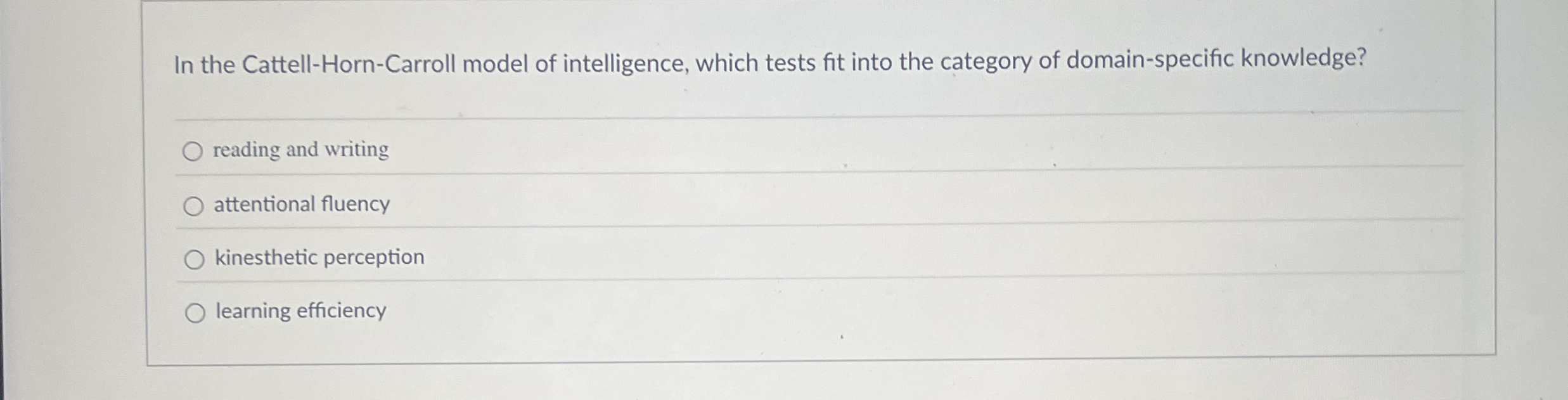 Solved In the Cattell-Horn-Carroll model of intelligence, | Chegg.com