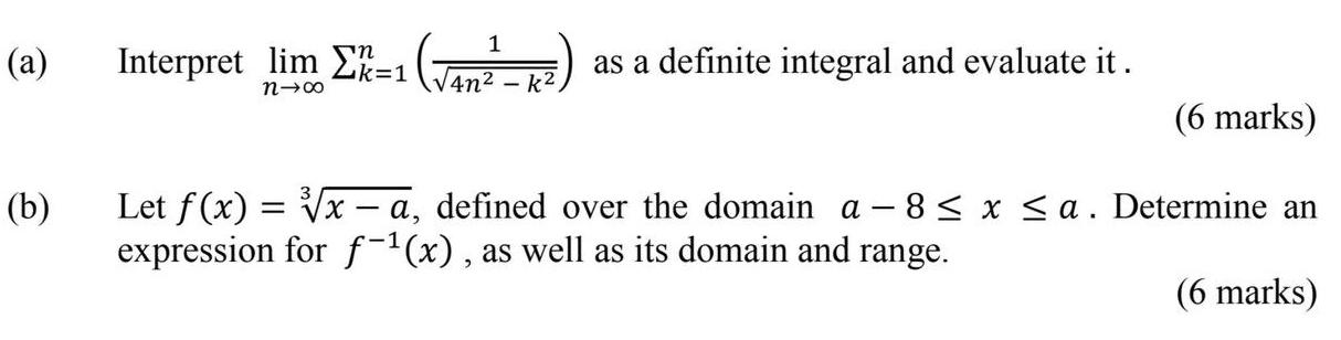 Solved 1 (a) Interpret lim EK=1 as a definite integral and | Chegg.com
