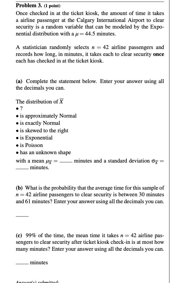 Solved Problem 3. (1 ﻿point)Once checked in at the ticket | Chegg.com
