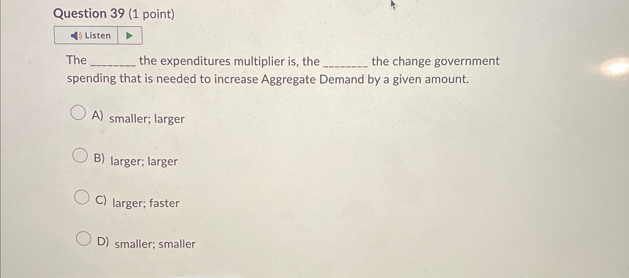 Solved Question 39 (1 ﻿point)The ﻿the expenditures | Chegg.com