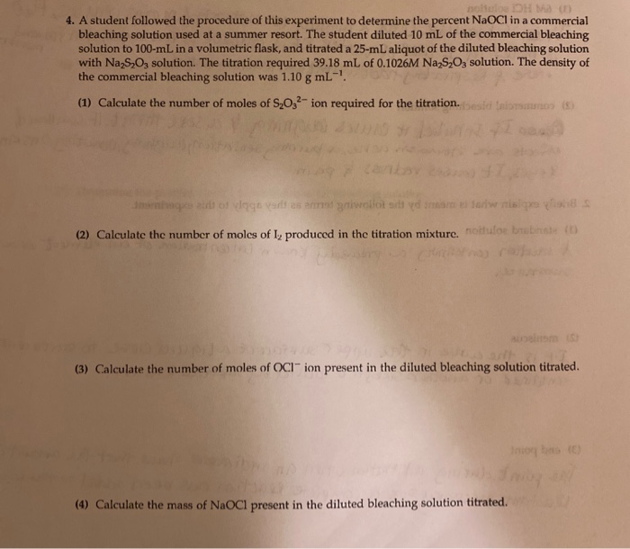 Solved 4. A student followed the procedure of this | Chegg.com