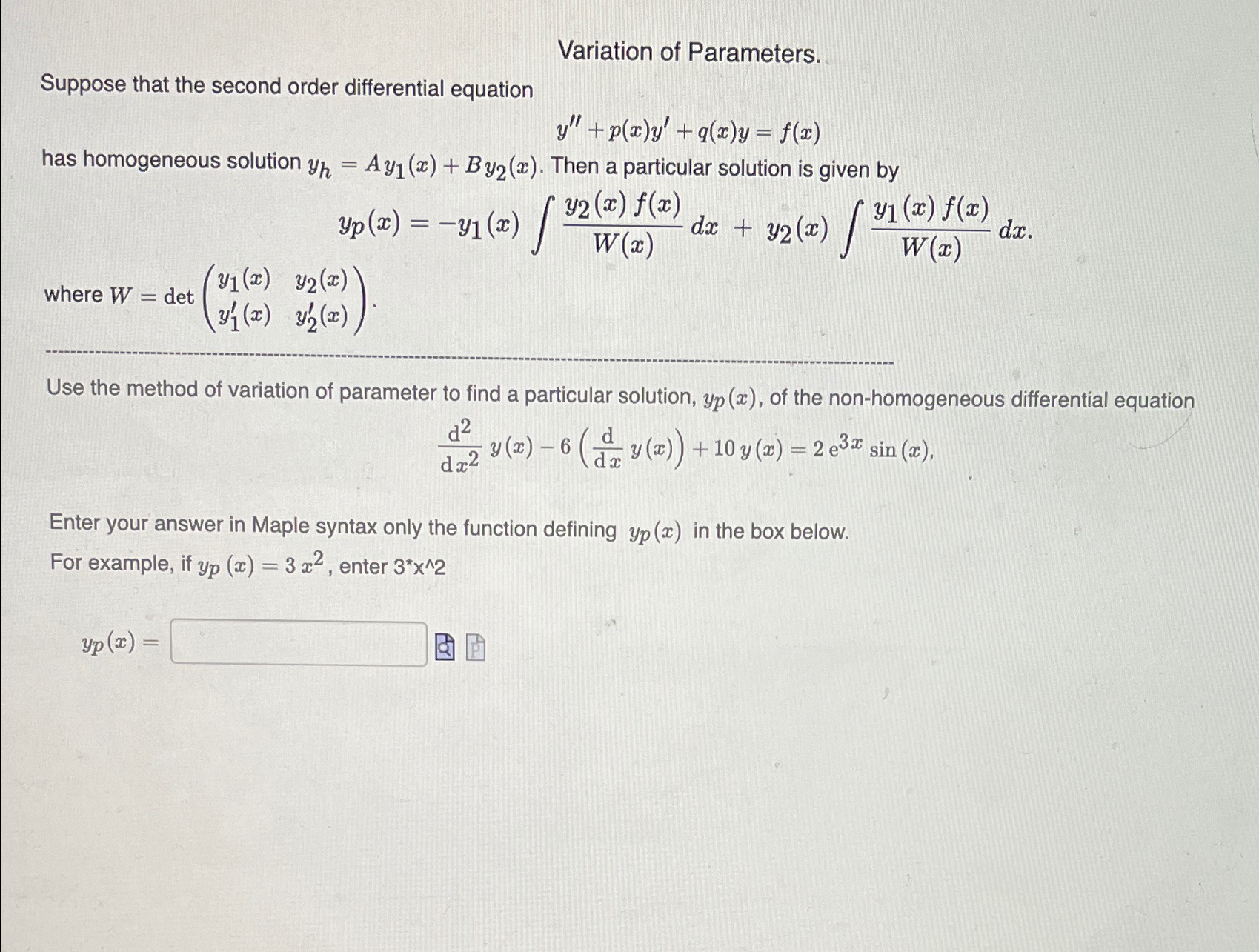Solved Variation Of Parameters Suppose That The Second Order
